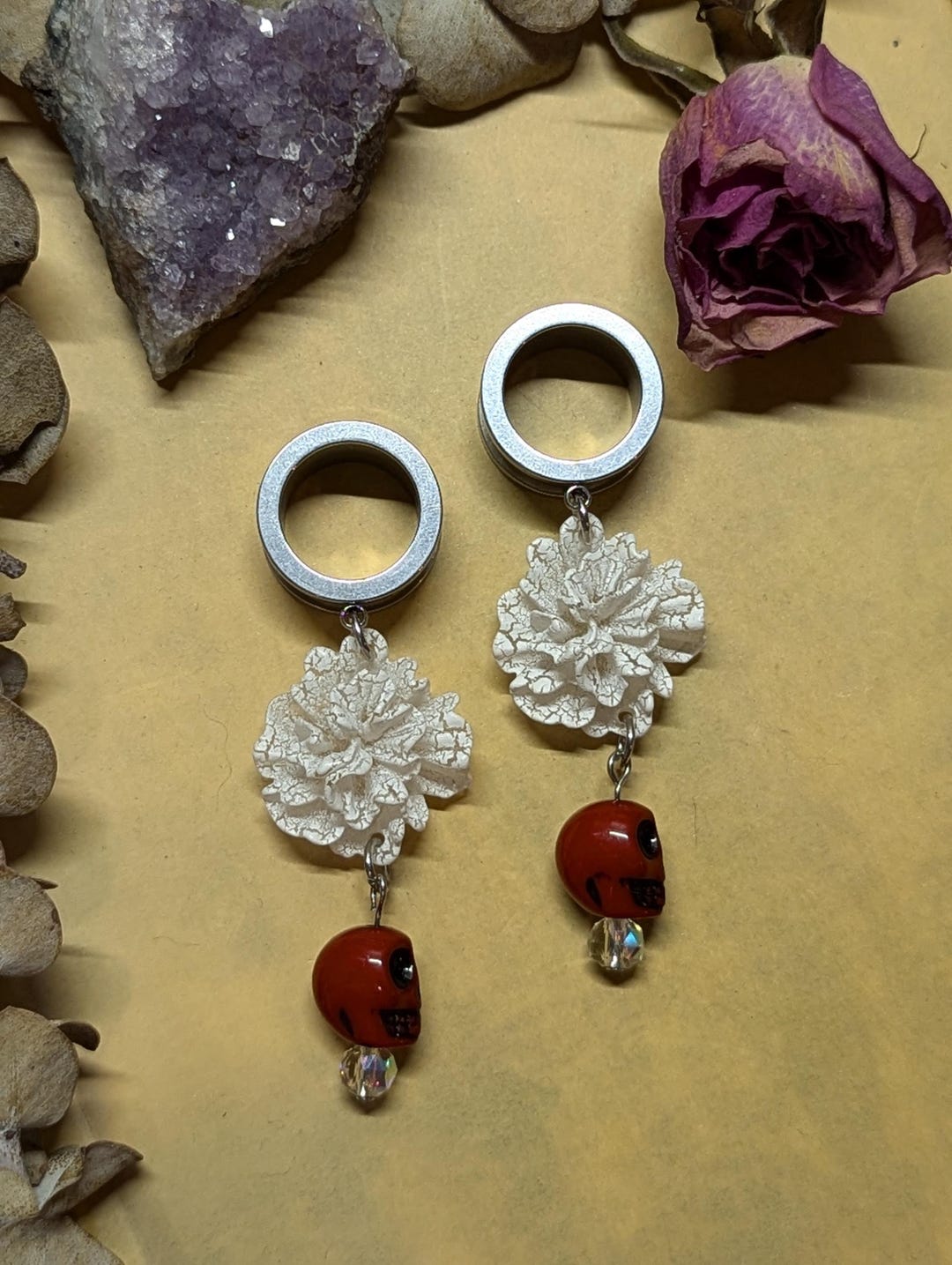 Skull Floral Dangle Gauges Dangle Plugs - Etsy