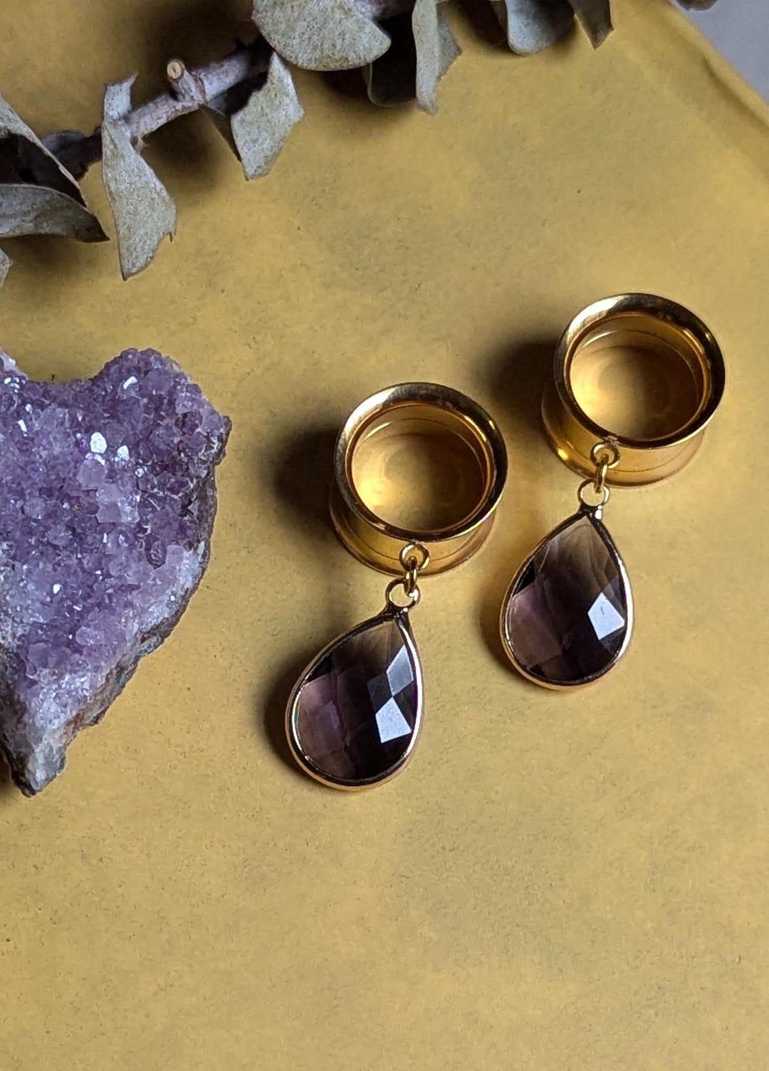 Amethyst Crystal Dangle Plugs Dangle Gauges. Birthstone - Etsy