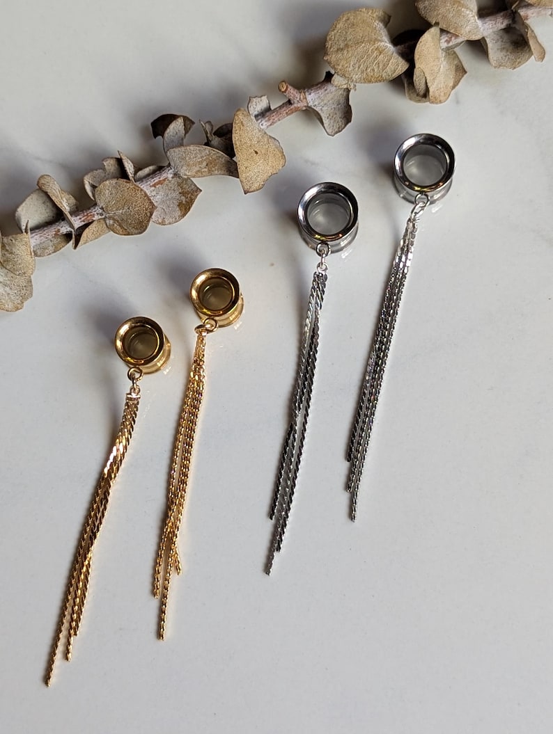 Silver or Gold Mini Tassel Dangle Gauges Dangle Plugs Holiday Bridal - Etsy