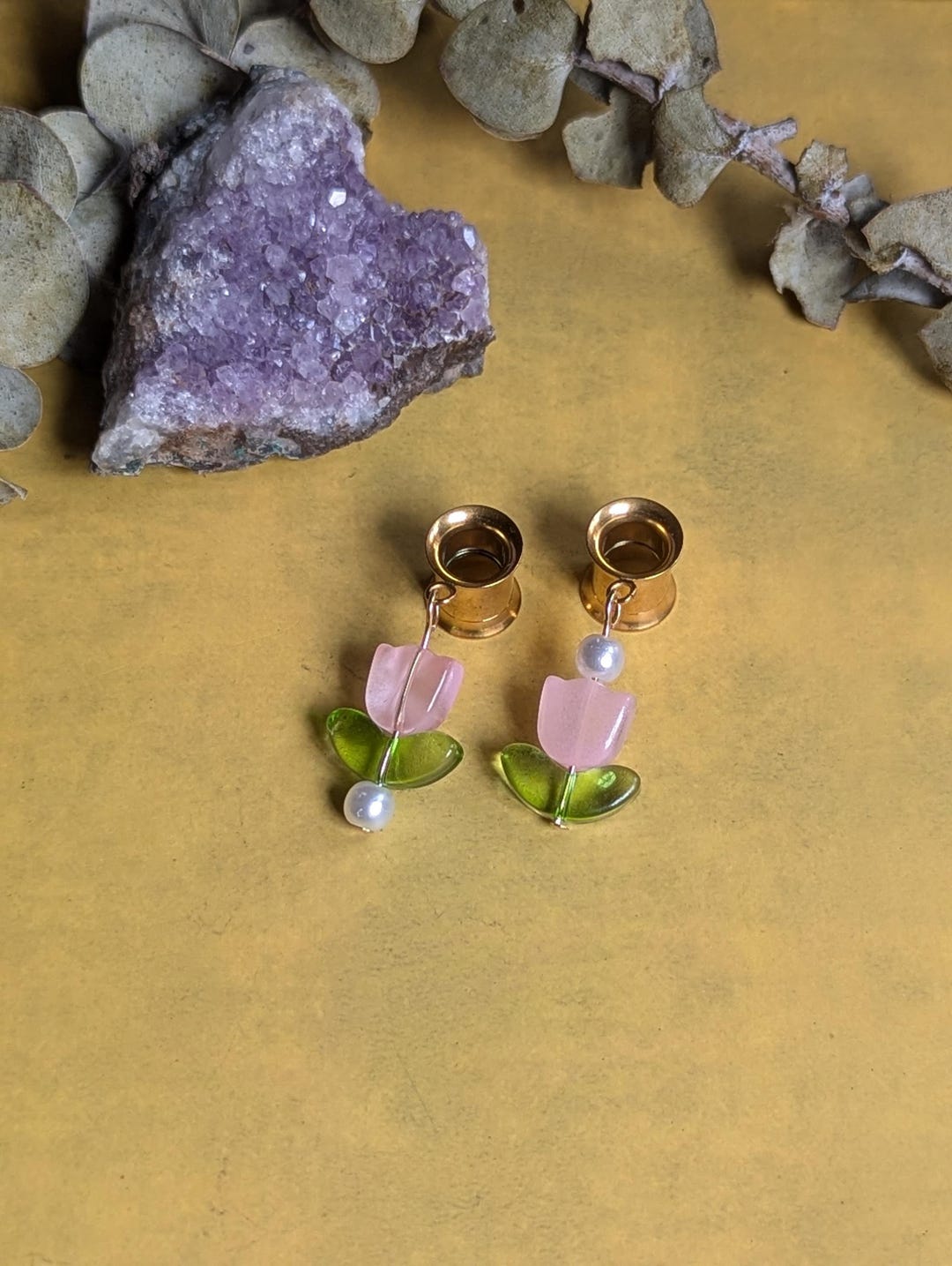 Pink Tulip Dangle Gauges Dangle Plugs - Etsy