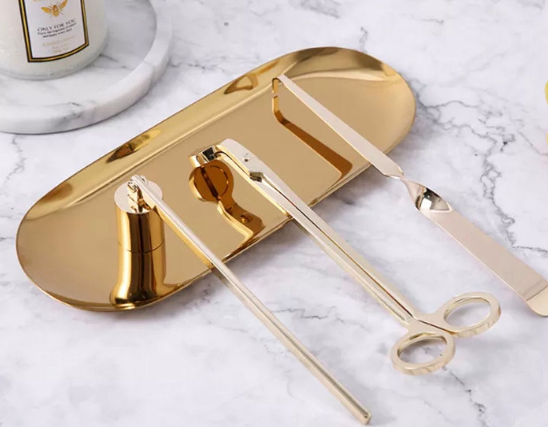 Gold Candle Care Kit Set | 4 Piece Set | Wick Trimmer | Candle Tools ...