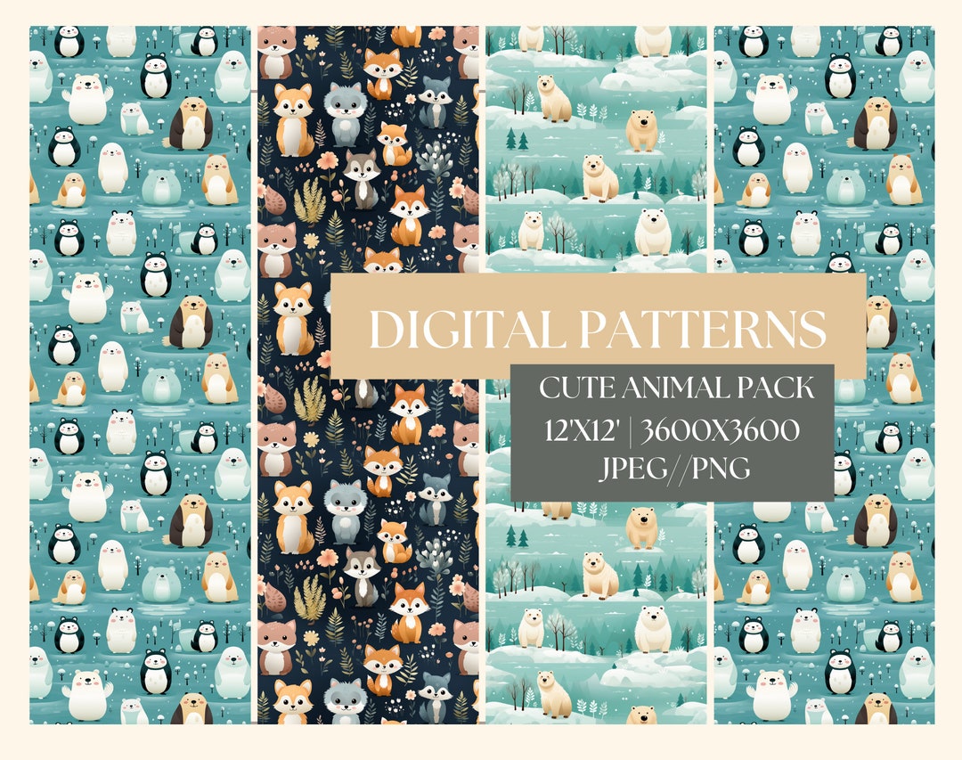 4-pack Cute Animal Patterns: Digital Designs for Fashion, Home Decor ...