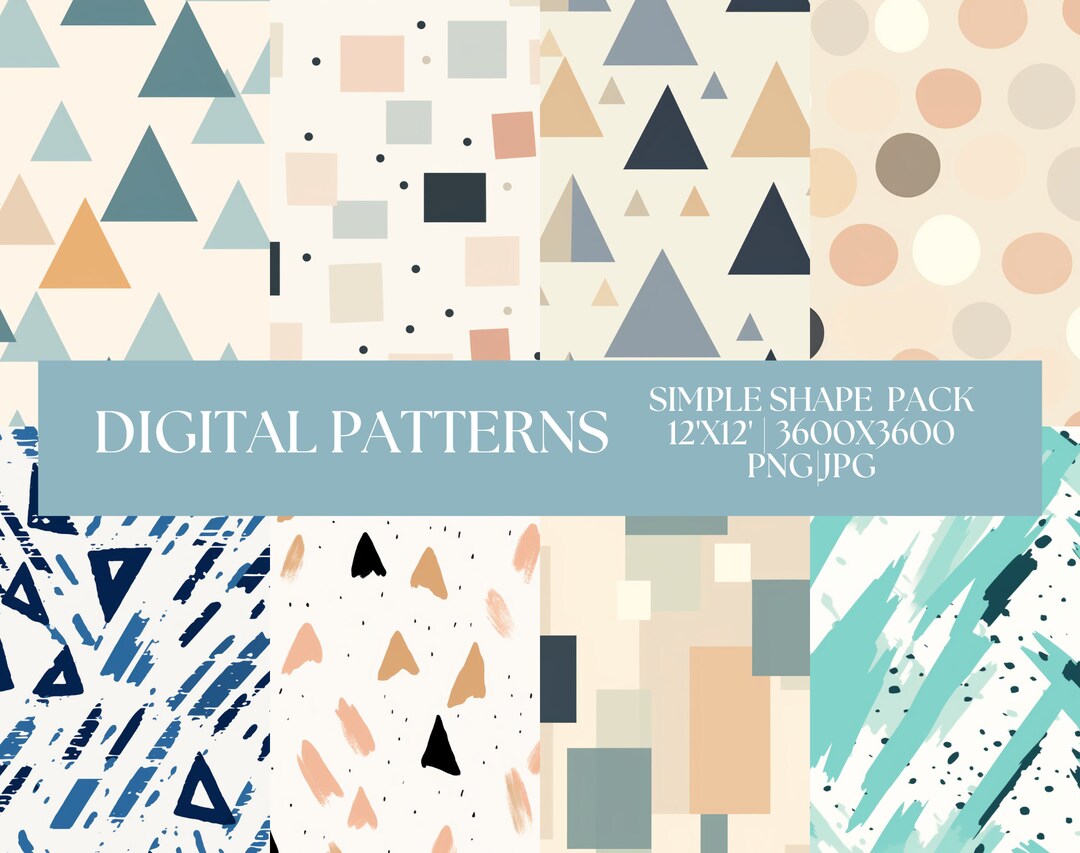 8 Unique Hand-drawn Shape Patterns: Simplistic Geometric Designs for ...