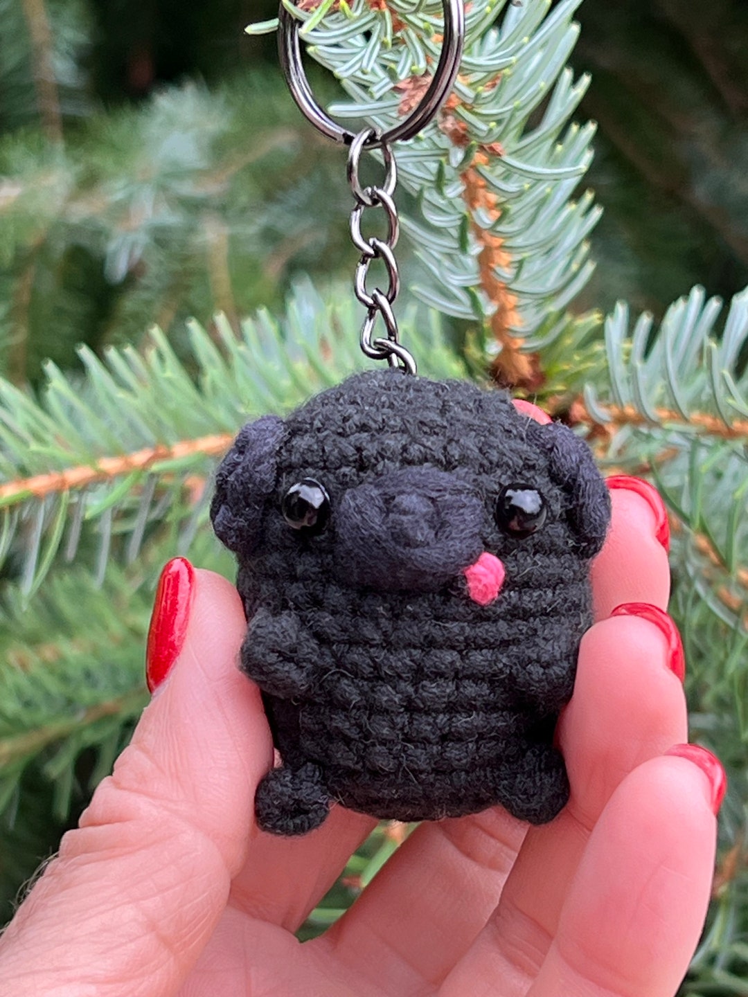 Crochet Black Pug Keychain nibbler - Etsy