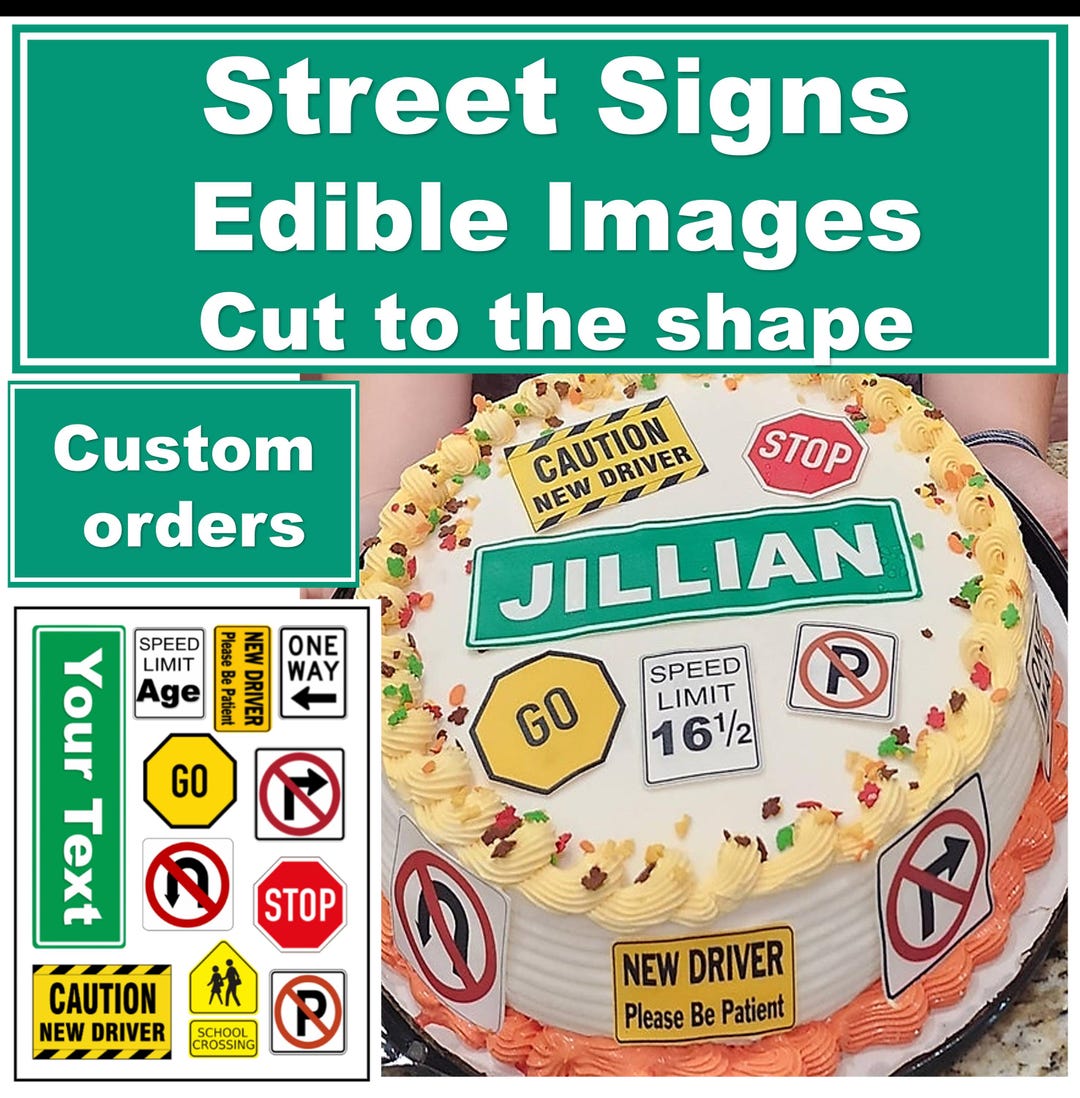 Street Signs New Driver Outline Cutout Edible Image Toppers. - Etsy