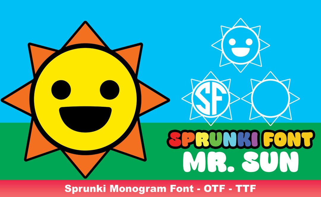 Sprunki Mr. Sun Monogram Font OTF TTF – Bold Alphabet for Cricut, Vinyl ...