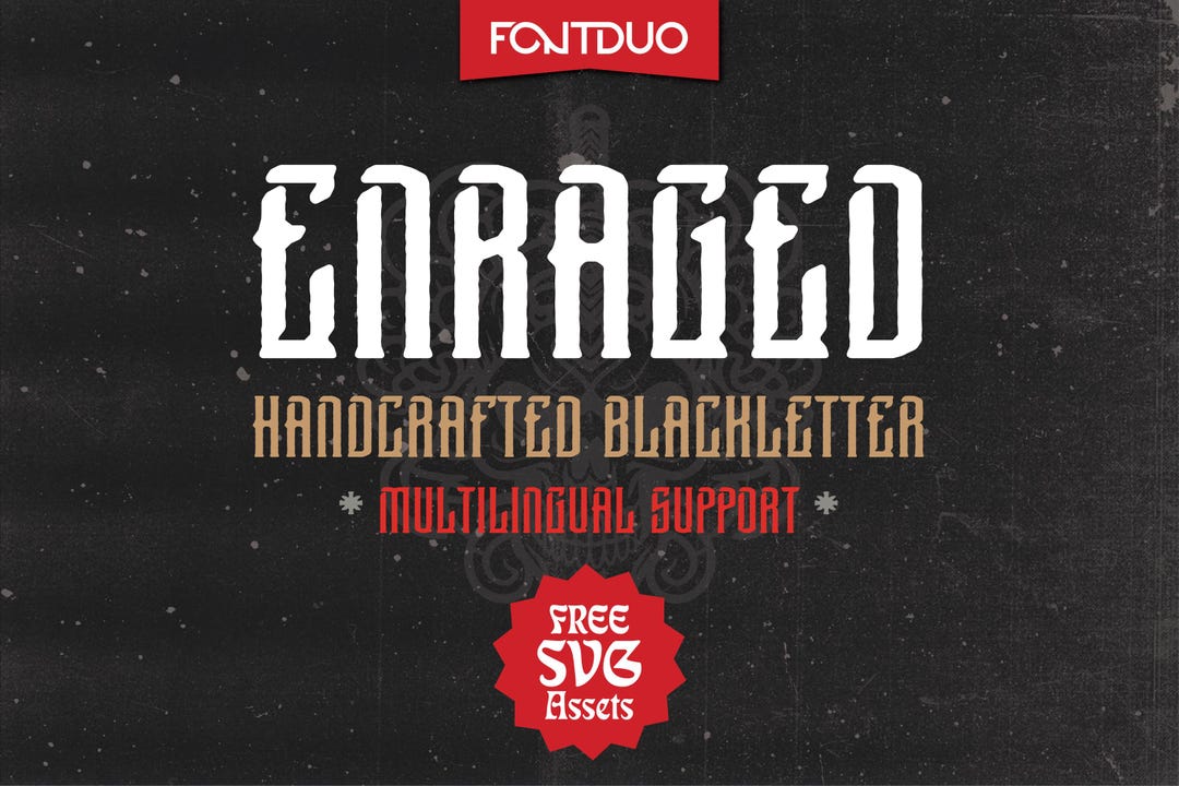 Enraged V2 Gothic Font FREE SVG - Blackletter Typeface Design for Logos ...