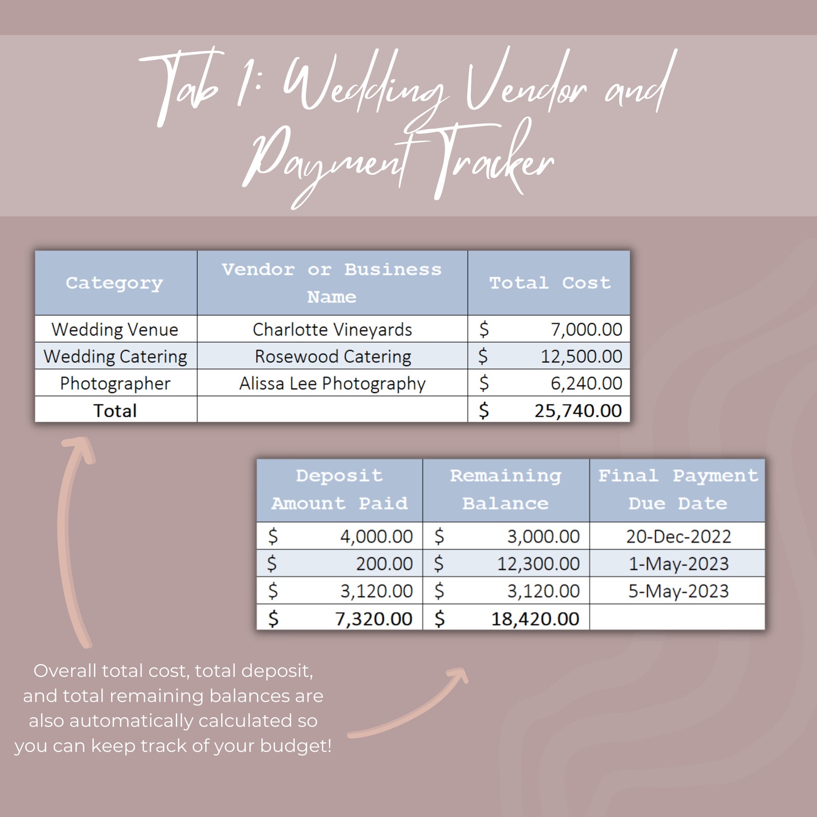 Wedding Vendor and Payment Tracker, Digital Wedding Vendor and Payment Tracker, Wedding Vendor ...