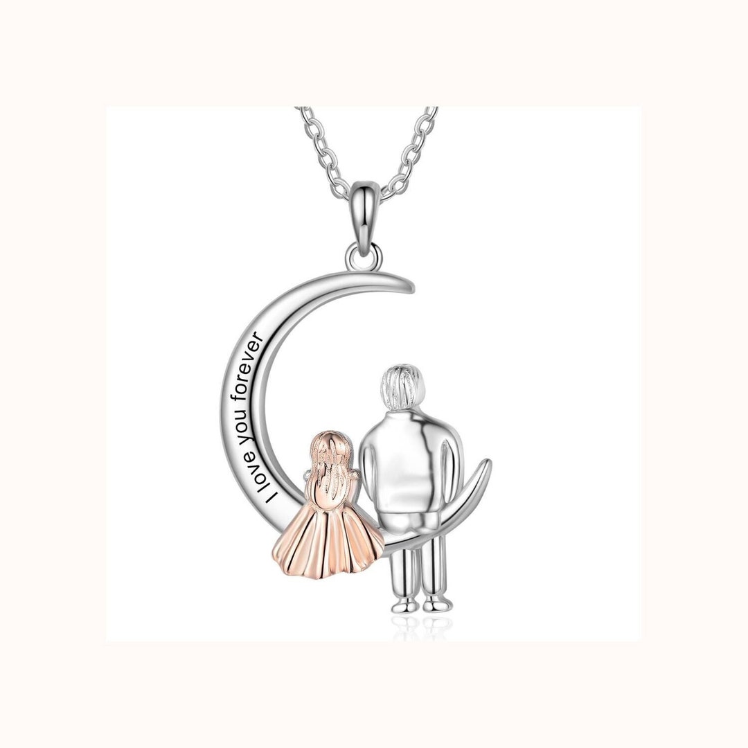 Popular Gift Lovely Father-daughter Engraved Moonlight Necklace ...