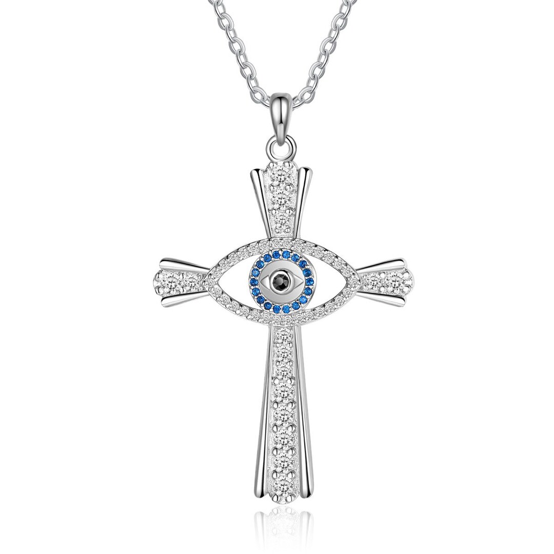 Last Piece. RARE- Blue Evil Eye Cross Necklace: Sterling Silver Charm ...