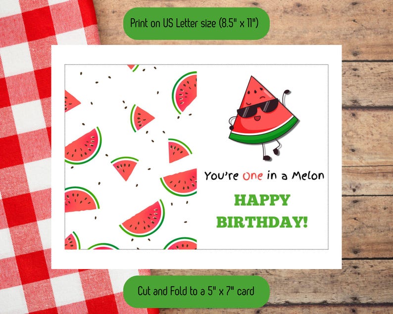 Funny Printable Birthday Card for the Special Melon in Your Life, PDF ...