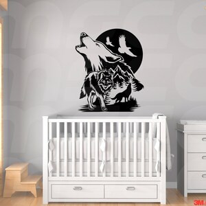 Howling Wolf Decal | Car and Window Decal, Wolf, Moon Trees and Stars ...