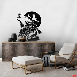 Howling Wolf Decal | Car and Window Decal, Wolf, Moon Trees and Stars ...