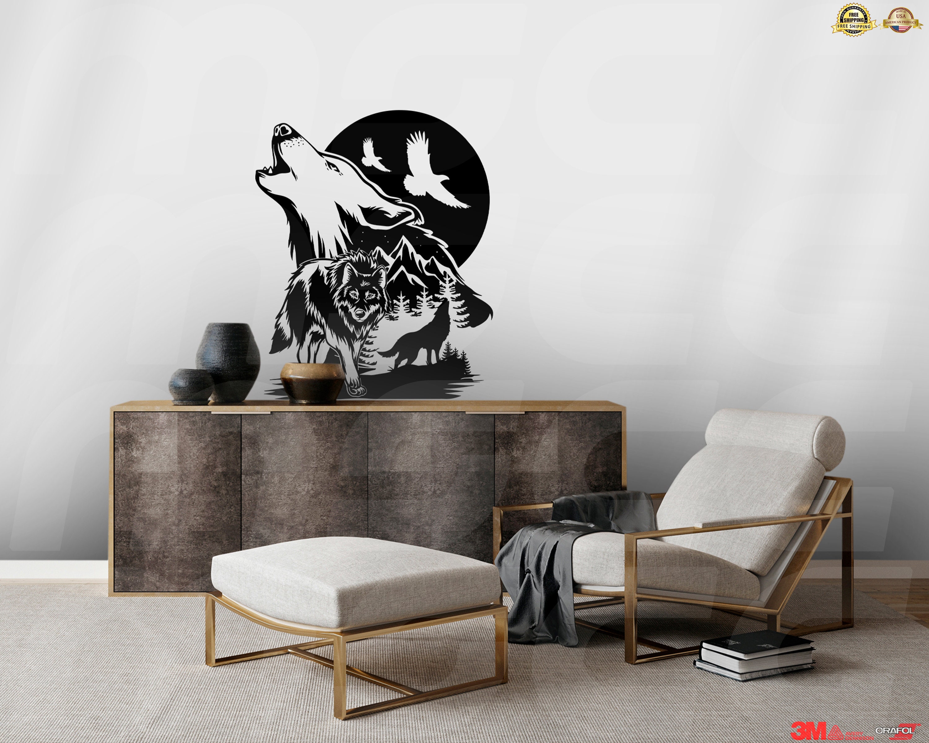 Howling Wolf Decal | Car and Window Decal, Wolf, Moon Trees and Stars ...