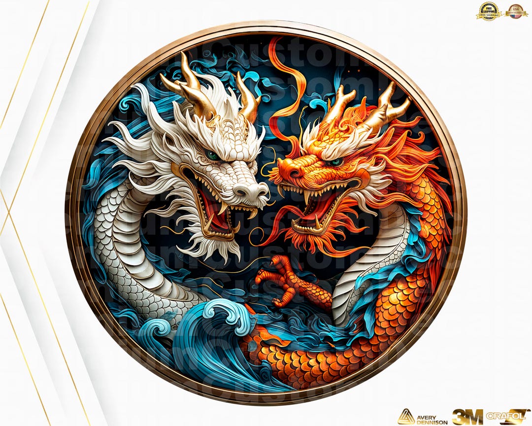 Fire and Water Dragon Decals: Intricate Car Stickers for All Vehicle ...