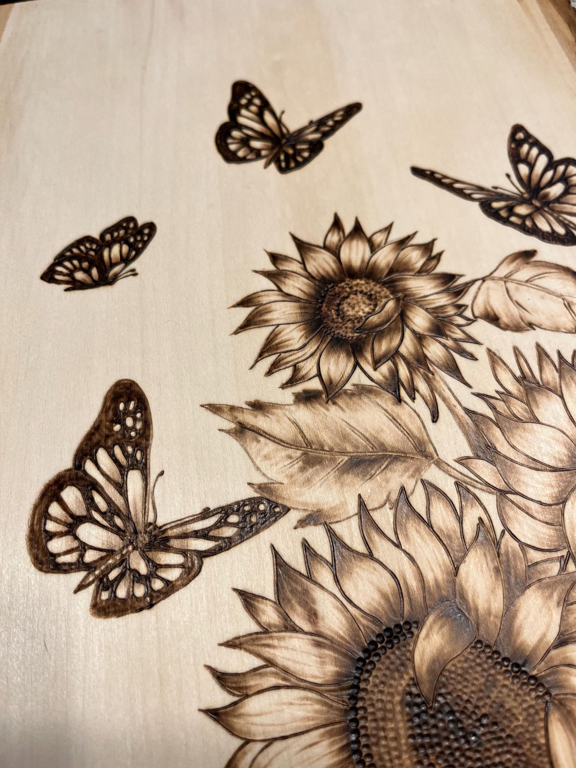 Wood Burned Flowers and Butterflies - Etsy