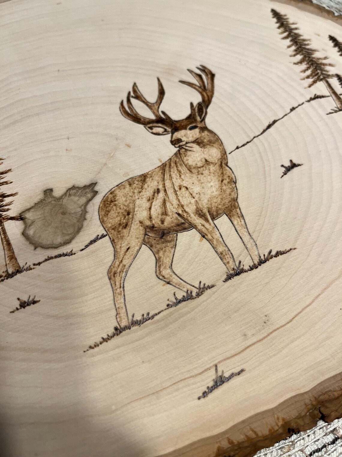 Wood Burned Deer With Pine Trees - Etsy