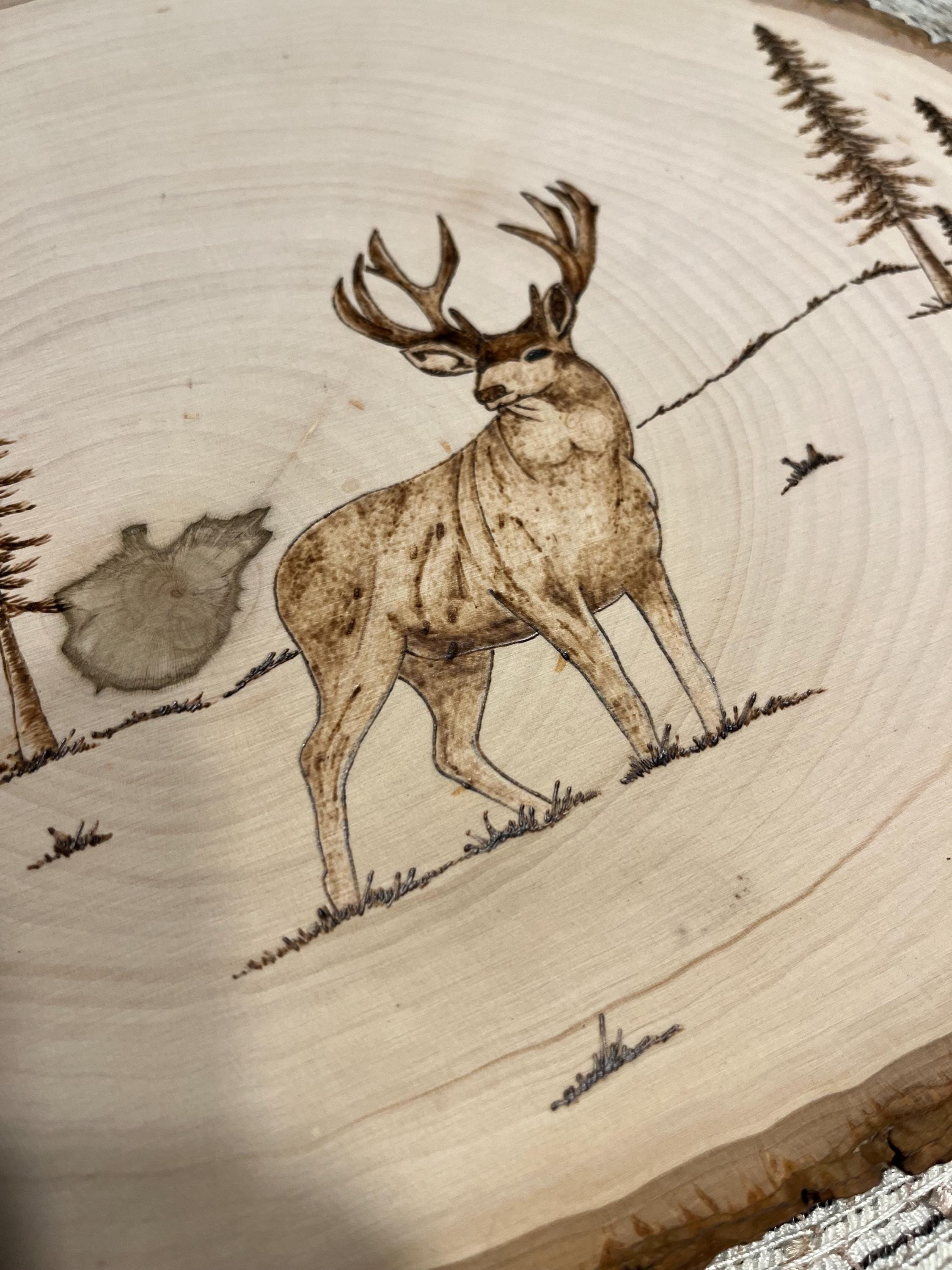 Wood Burned Deer With Pine Trees - Etsy