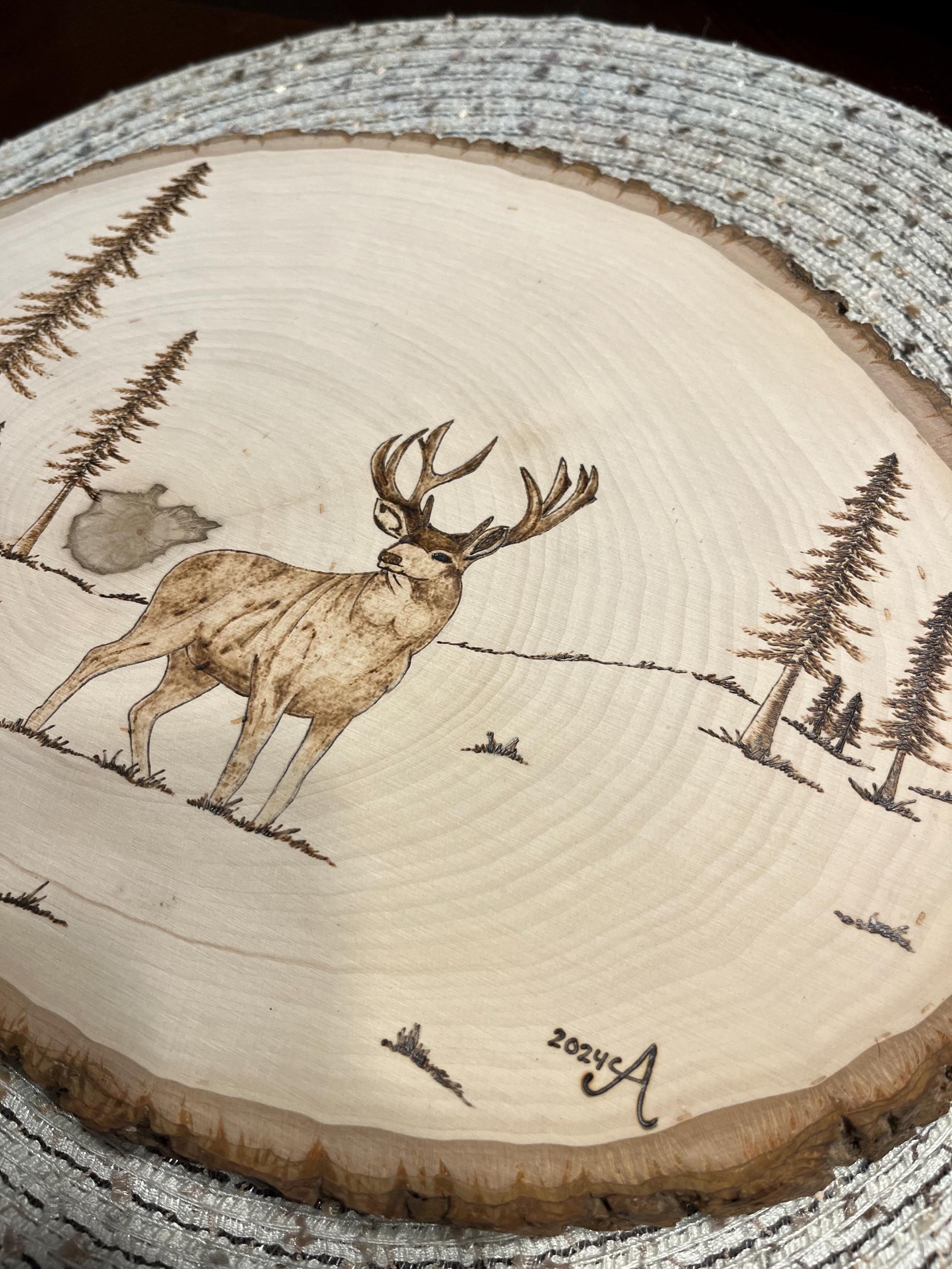 Wood Burned Deer With Pine Trees - Etsy