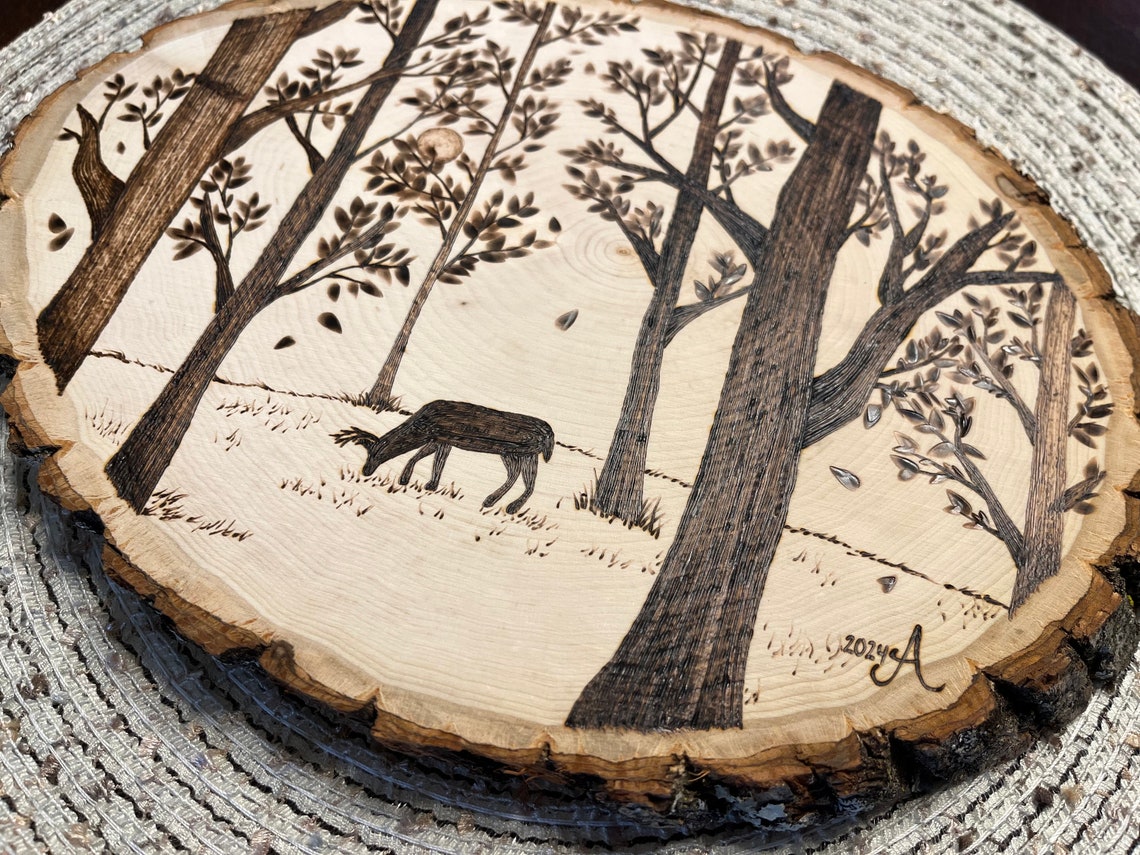 Wood Burned Deer Eating by Trees - Etsy