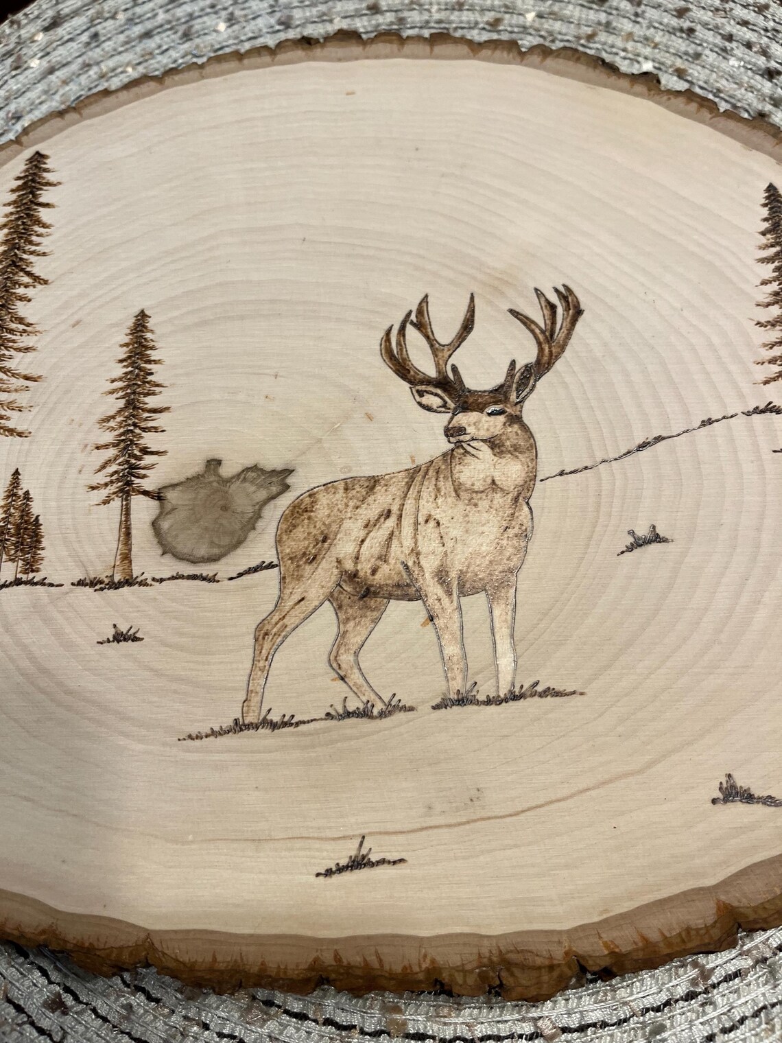 Wood Burned Deer With Pine Trees - Etsy