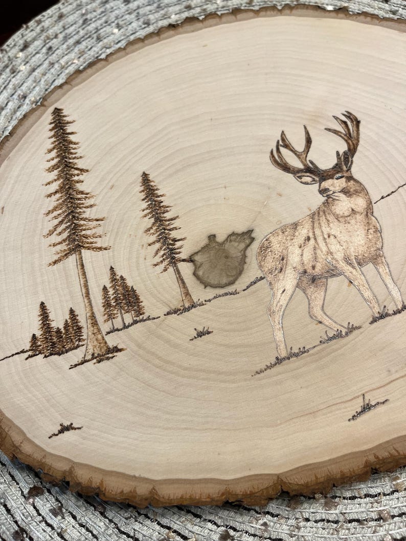 Wood Burned Deer With Pine Trees - Etsy