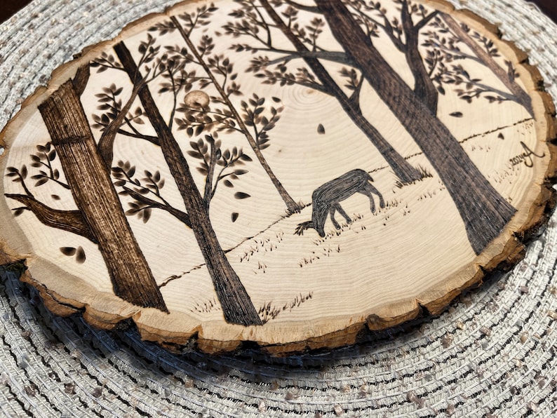 Wood Burned Deer Eating by Trees - Etsy