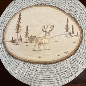 Wood Burned Deer With Pine Trees - Etsy