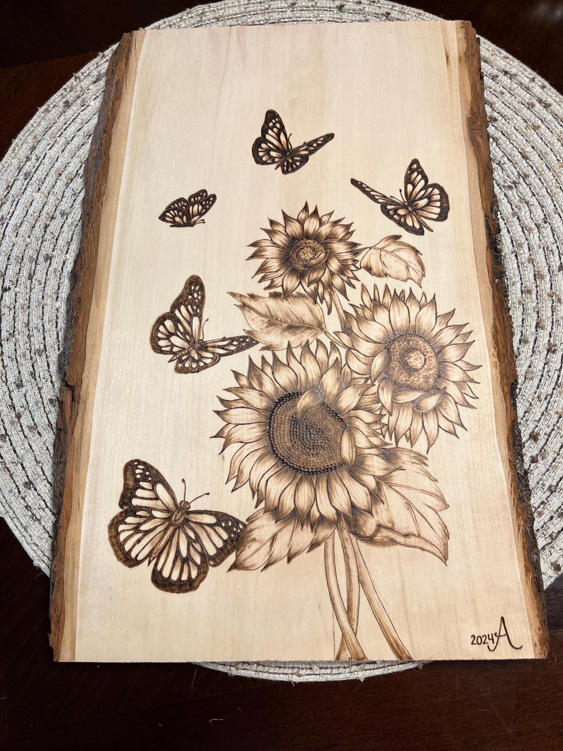 Wood Burned Flowers and Butterflies - Etsy