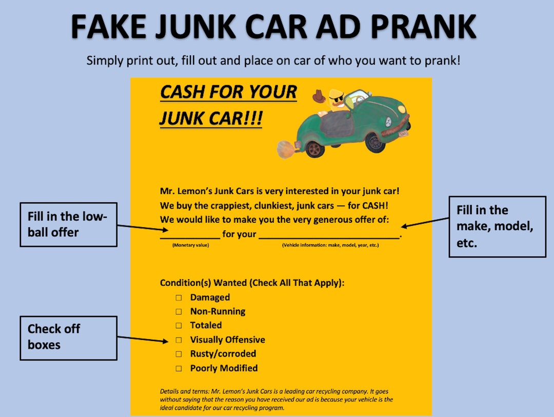 Prank Fake Junk Car Ad - Etsy