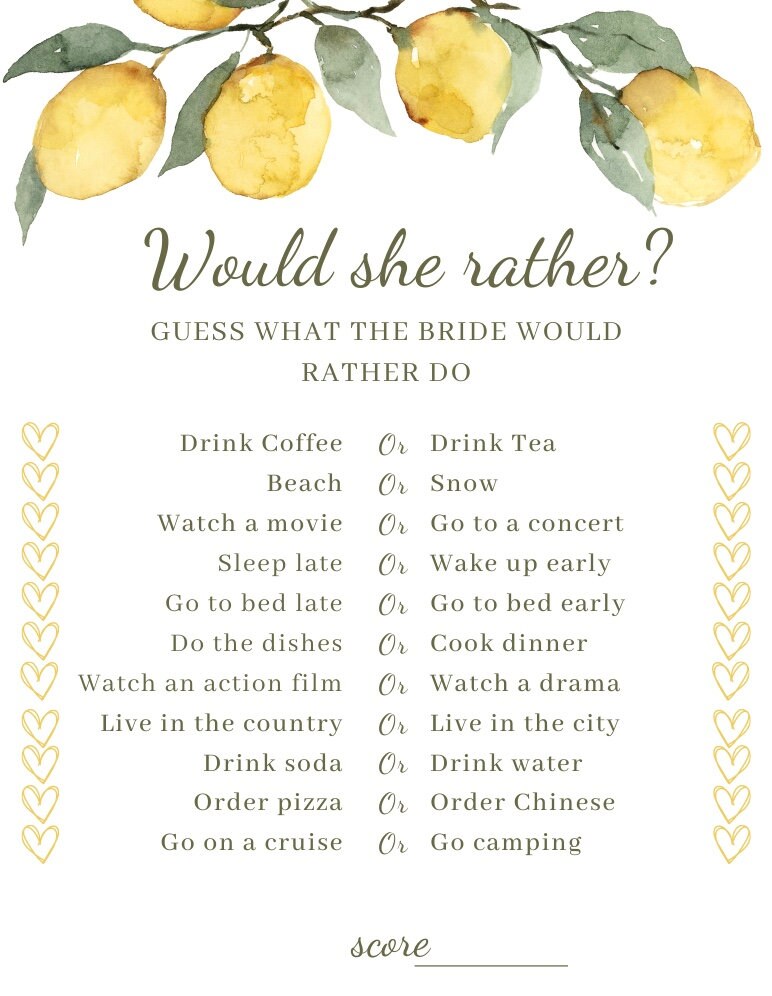 Lemon Themed Bridal Shower Printable Games Bundle 5 Games - Etsy