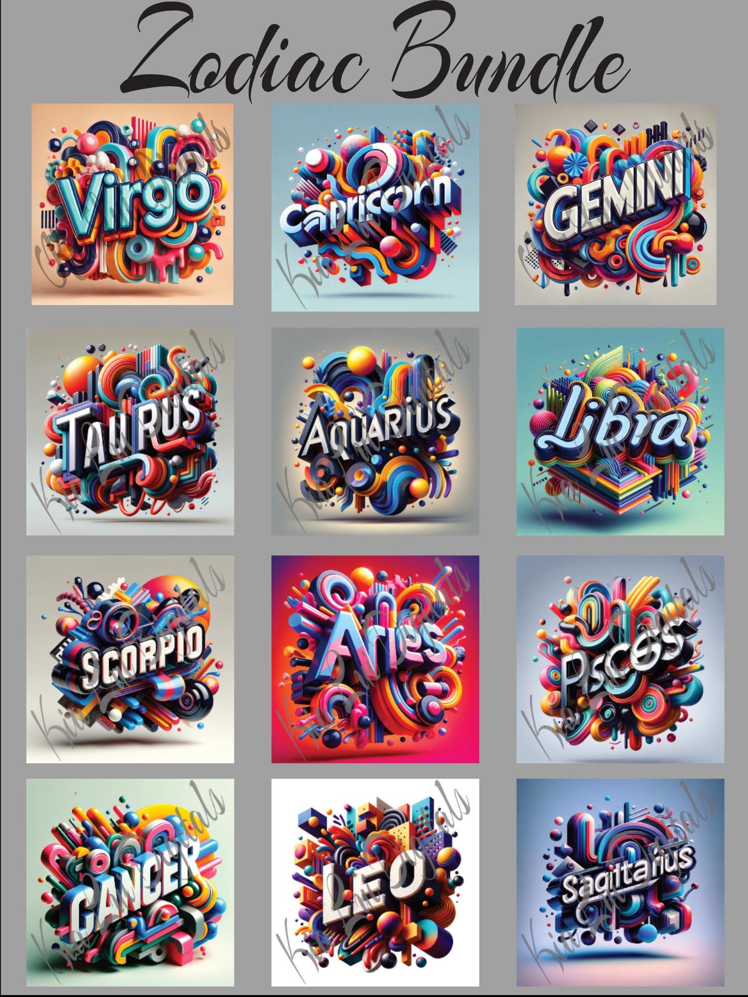 Vibrant Zodiac PNG Bundle of Digital Artwork - Etsy