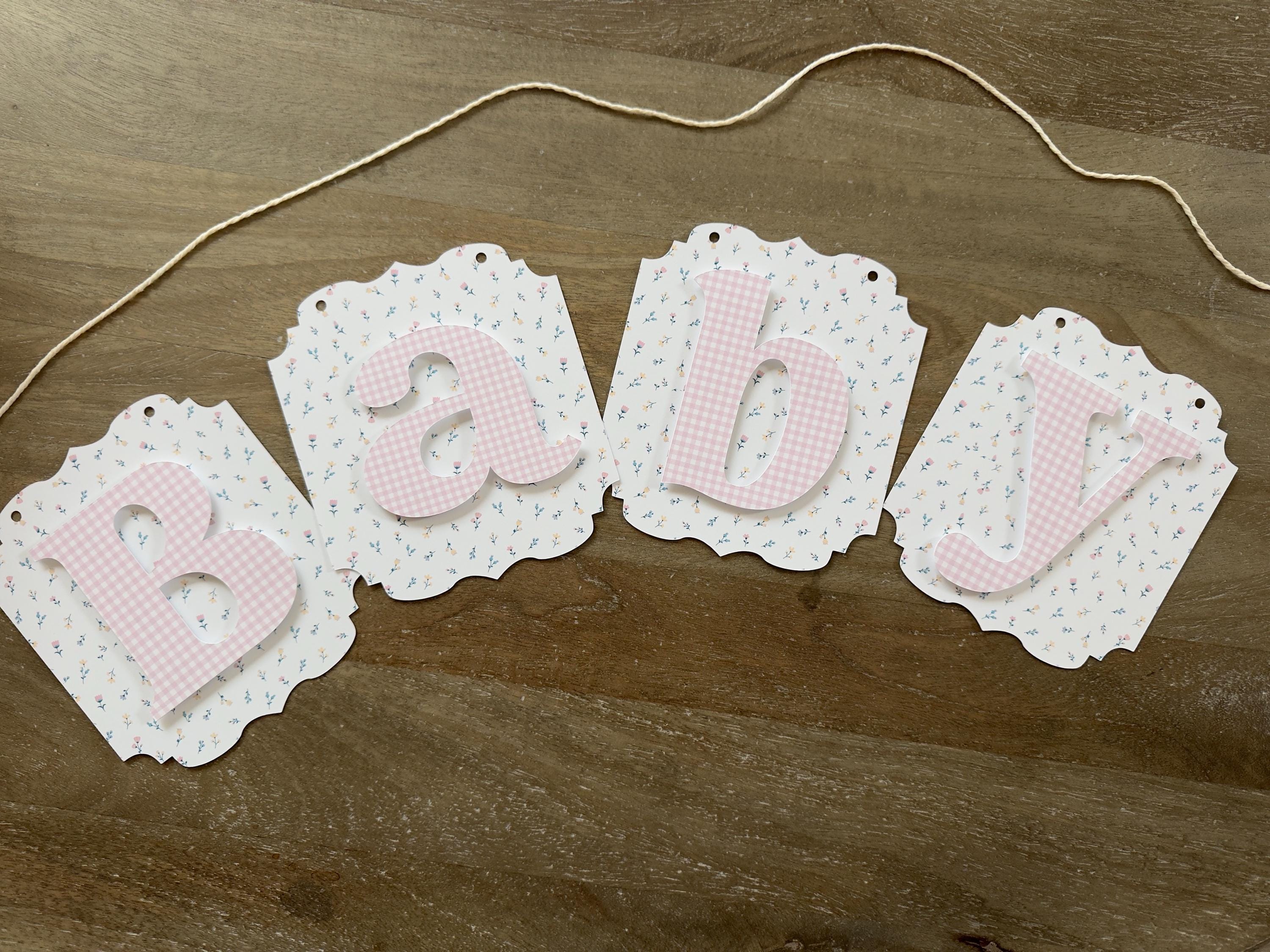 Pink Gingham Baby Name Banner, Floral Baby Shower Garland - Etsy