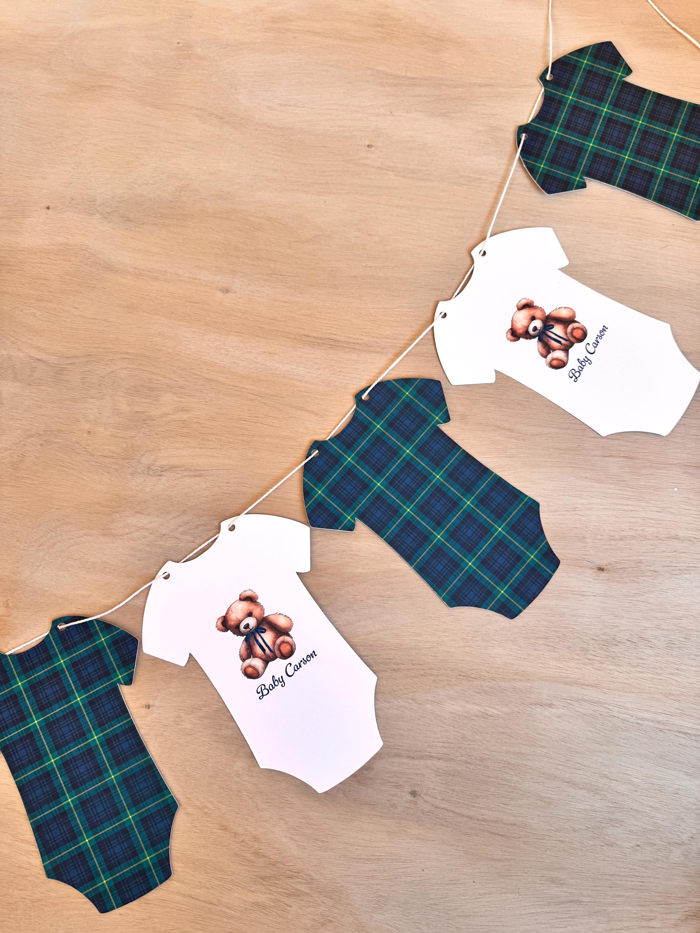 Teddy Bear Baby Shower Banner, Preppy Vintage Plaid Tartan Onesie ...