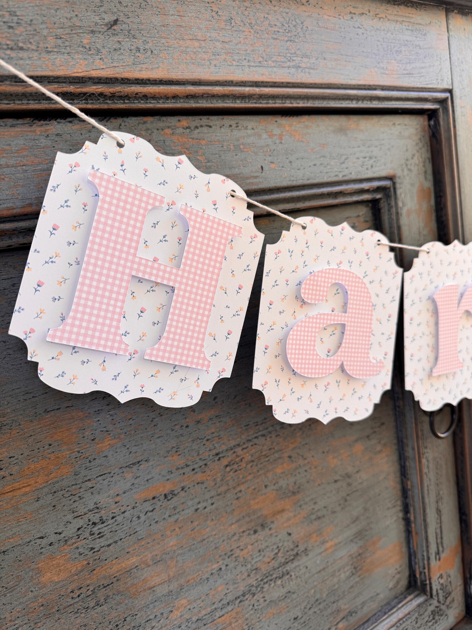 Pink Gingham Baby Name Banner, Floral Baby Shower Garland - Etsy