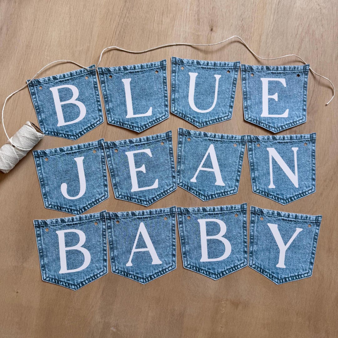 Cardstock Denim Pocket Blue Jean Baby Shower Banner, Denim Themed Party ...