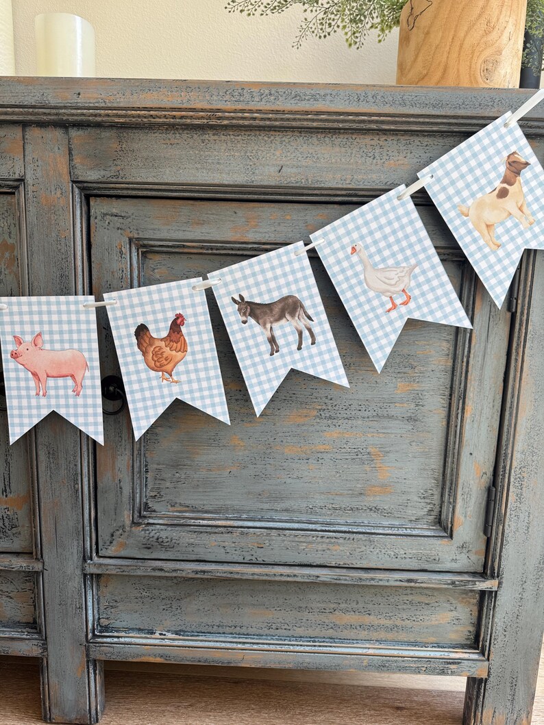 Farm Animal Birthday Party Banner: Pink Gingham Barnyard Decoration - Etsy