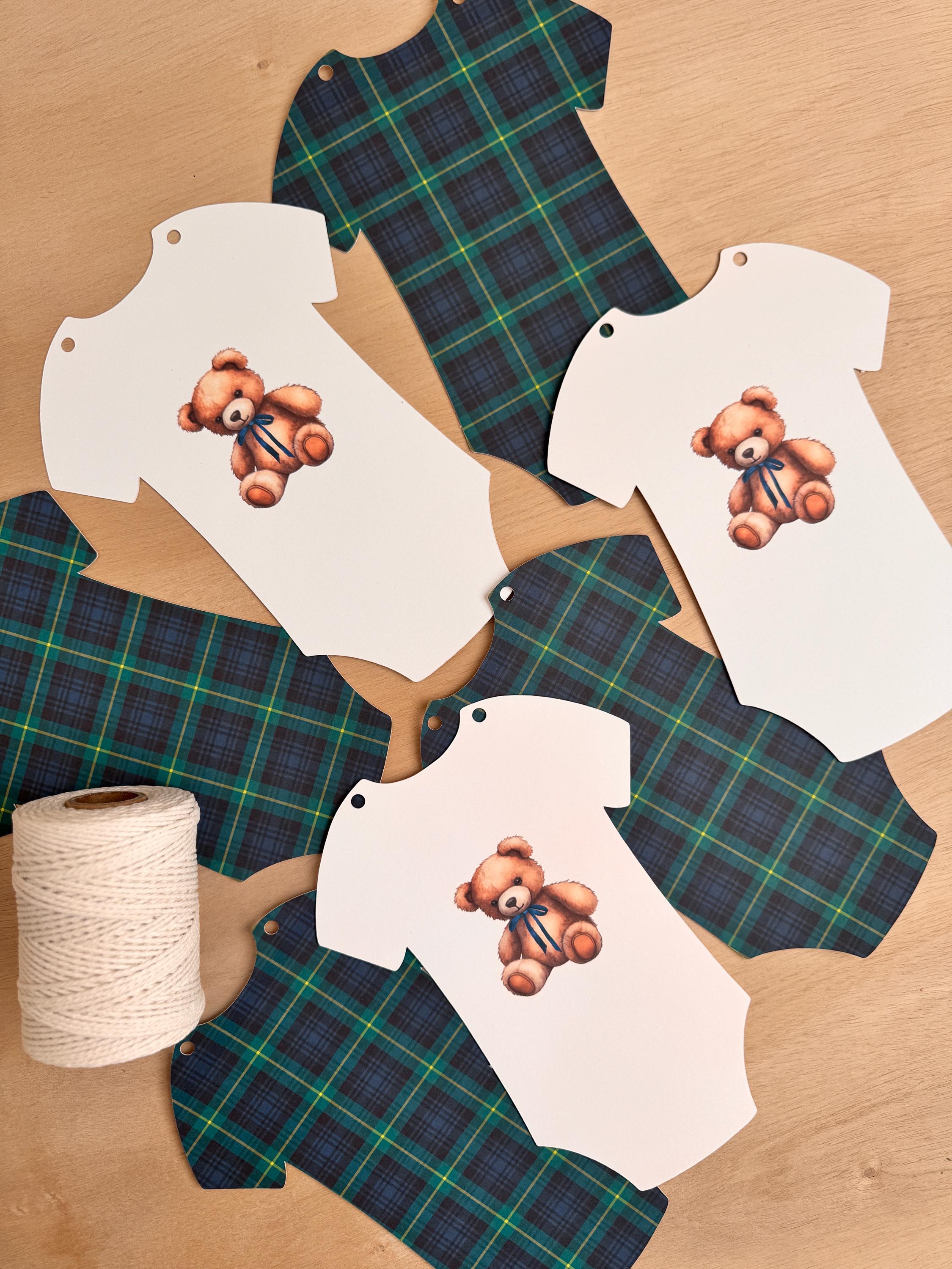 Teddy Bear Baby Shower Banner, Preppy Vintage Plaid Tartan Onesie ...
