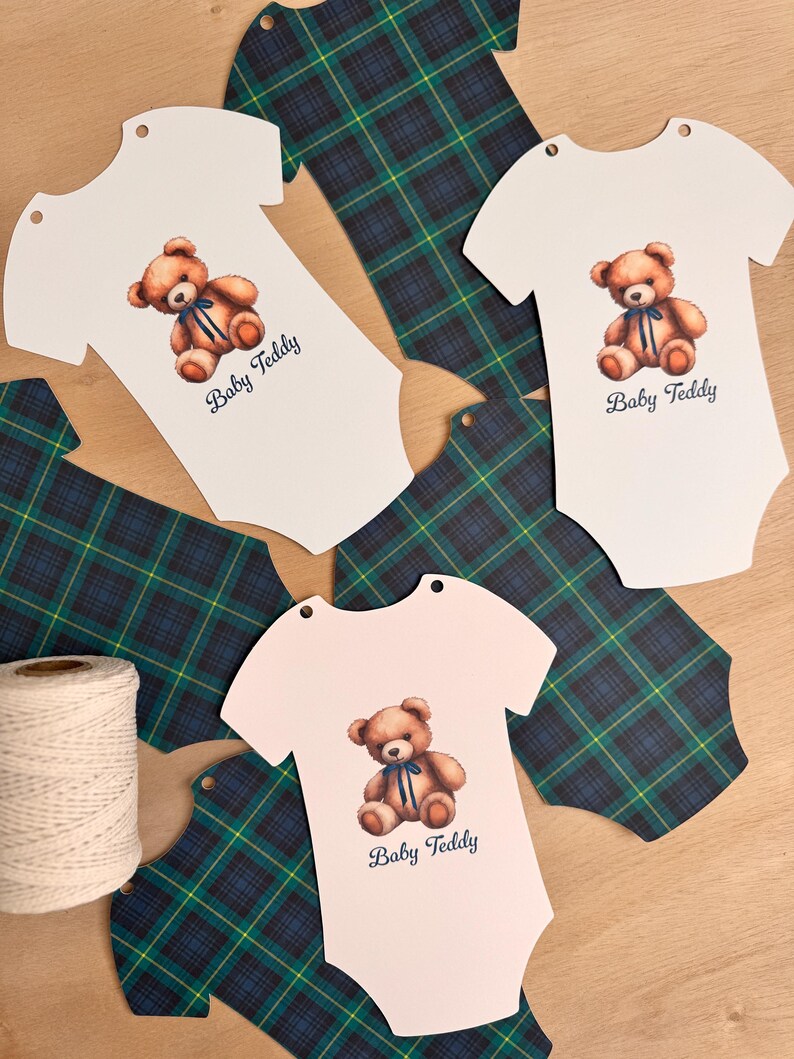 Teddy Bear Baby Shower Banner, Preppy Vintage Plaid Tartan Onesie ...