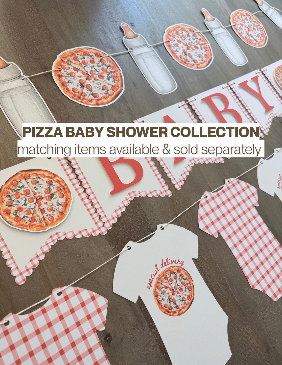 Pizza & Baby Bottle Garland, Special Delivery Italian Baby Shower Decor ...