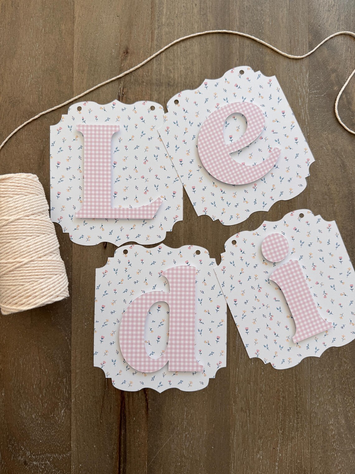 Pink Gingham Baby Name Banner, Floral Baby Shower Garland - Etsy