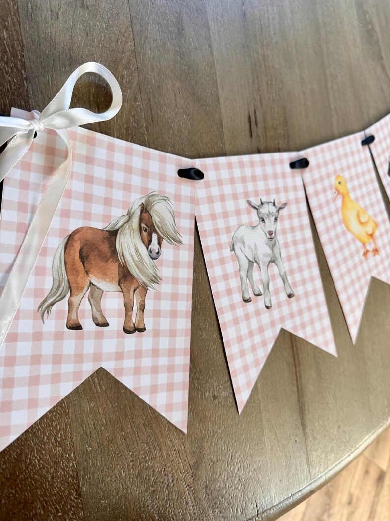 Farm Animal Birthday Party Banner: Pink Gingham Barnyard Decoration - Etsy