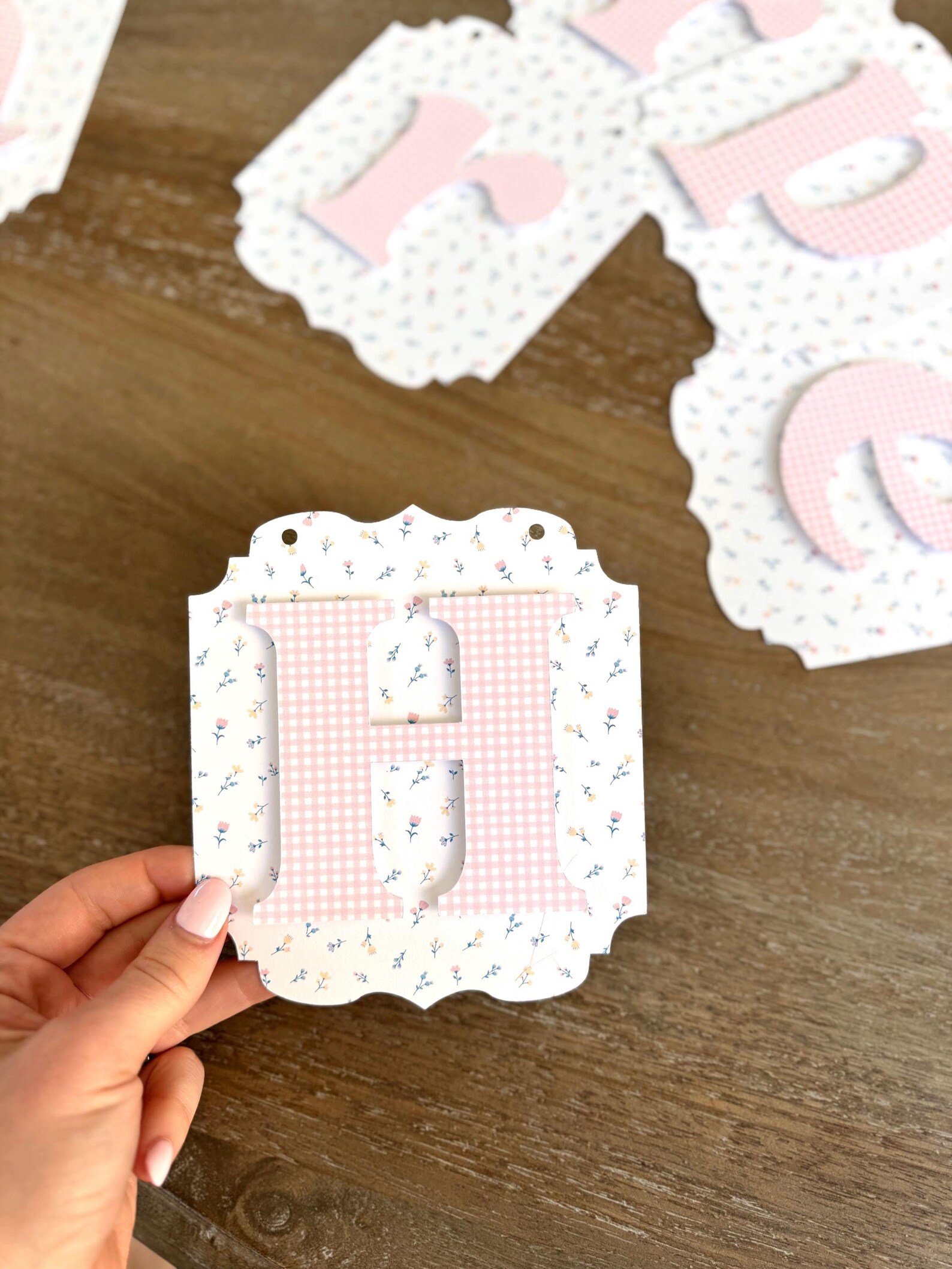 Pink Gingham Baby Name Banner, Floral Baby Shower Garland - Etsy