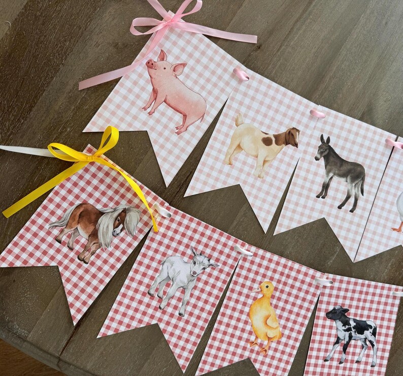 Farm Animal Birthday Party Banner: Pink Gingham Barnyard Decoration - Etsy