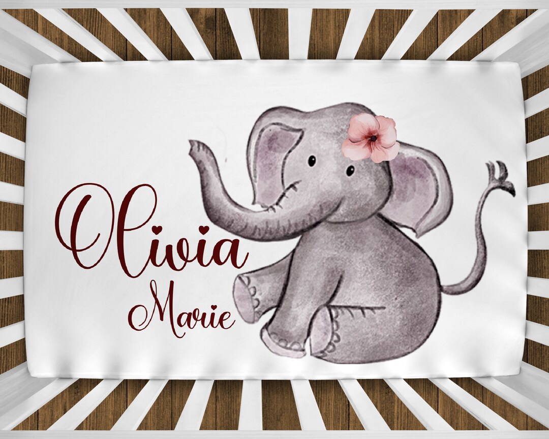 Personalized Elephant Nursery Crib Sheet With Name, Girl Nursery ...