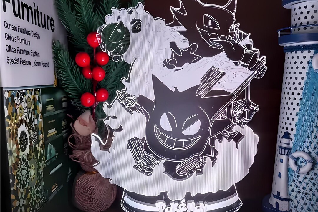 Pokemon Gengar Haunter Gastly 3D Lamp Anime LED Night Light Multicolor ...