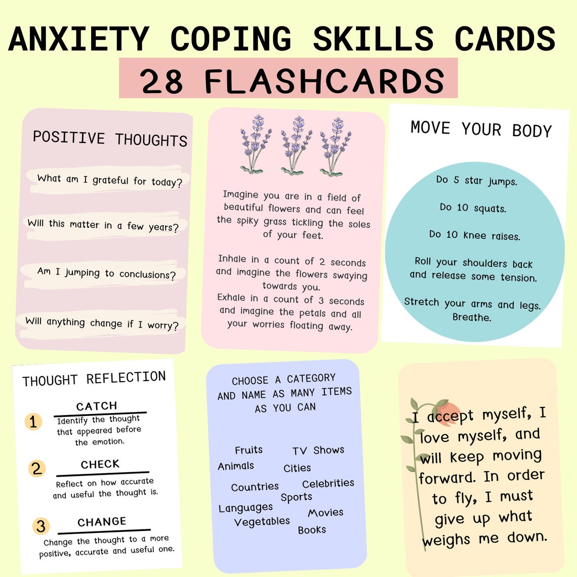 Anxiety Cards, Coping Skills, Therapy Tools, Strategy Cards, DBT ...