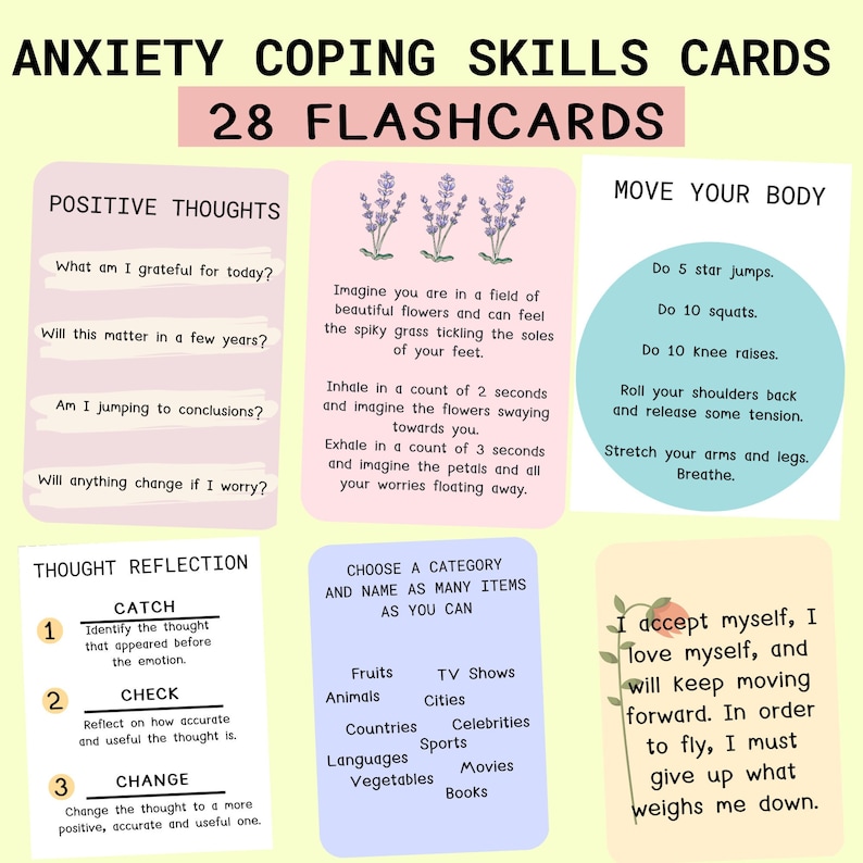 Anxiety Cards, Coping Skills, Therapy Tools, Strategy Cards, DBT ...