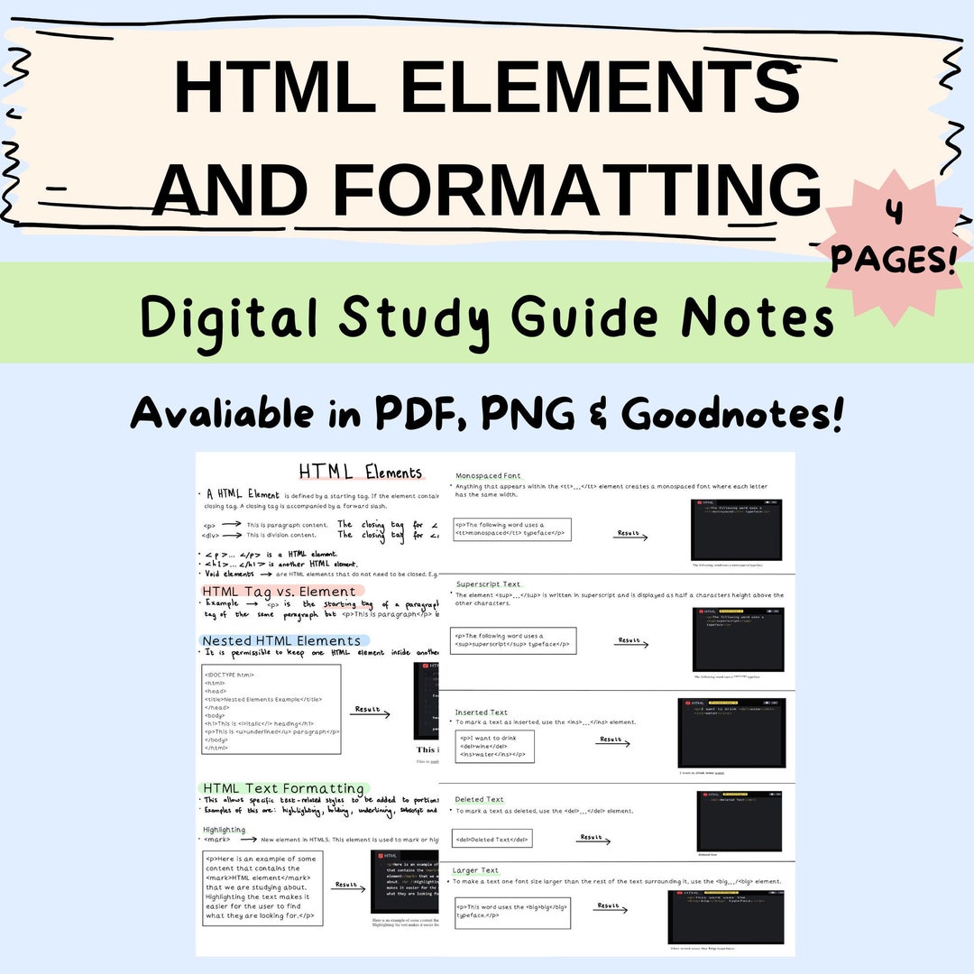 Html Elements Html Formatting Python Java Coding Notes Programming Stem Printable Web