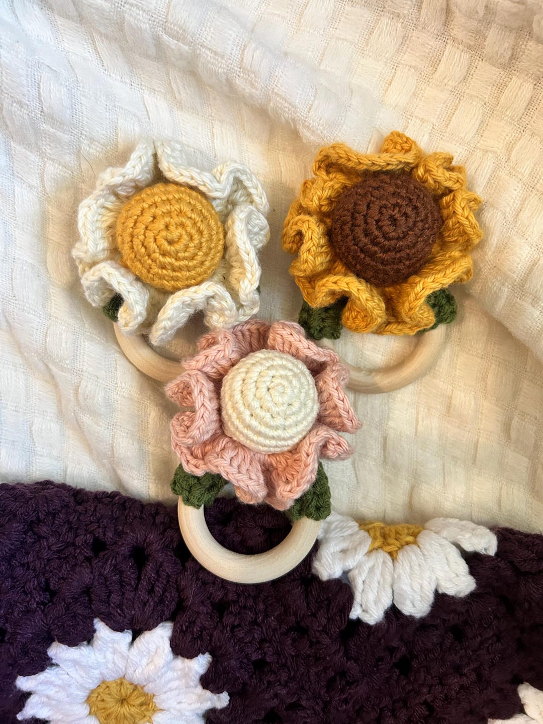 Crochet Flower Baby Rattle: Handmade Cotton Newborn Gift - Etsy
